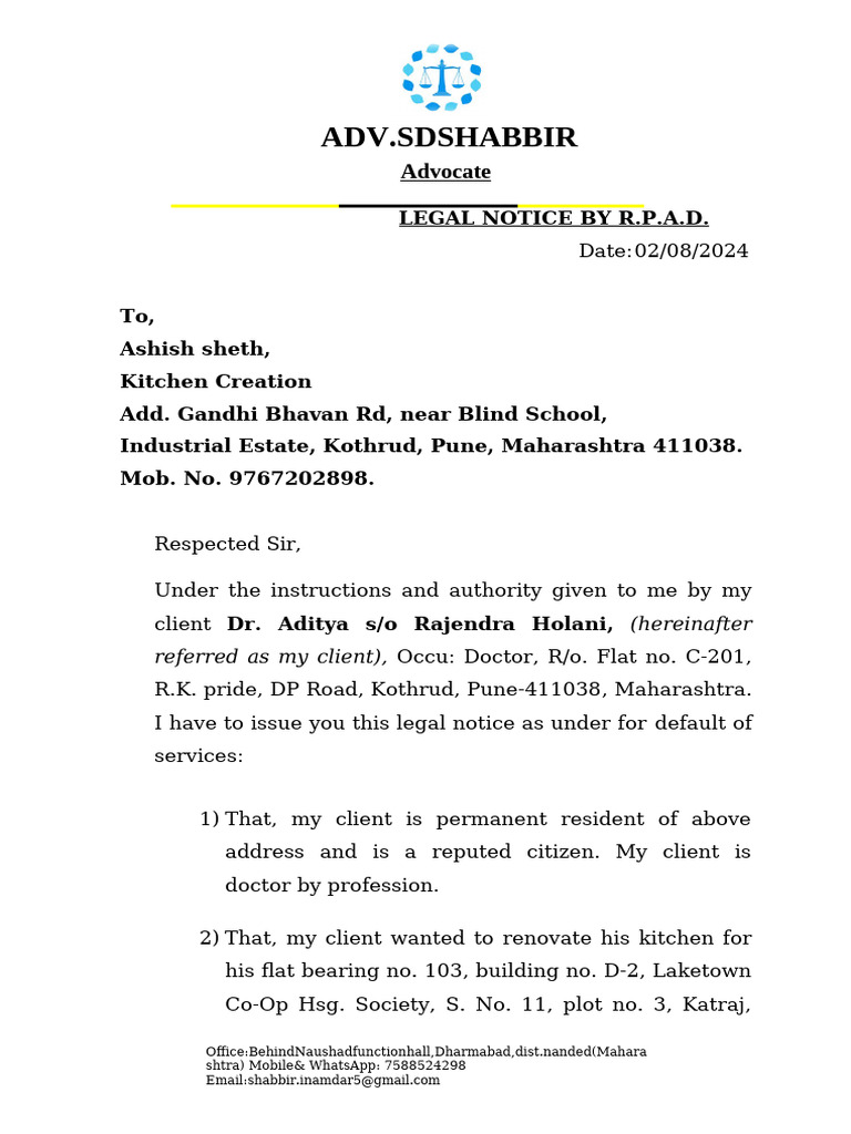 Legal Notice Kitchens Services - Recovery | PDF