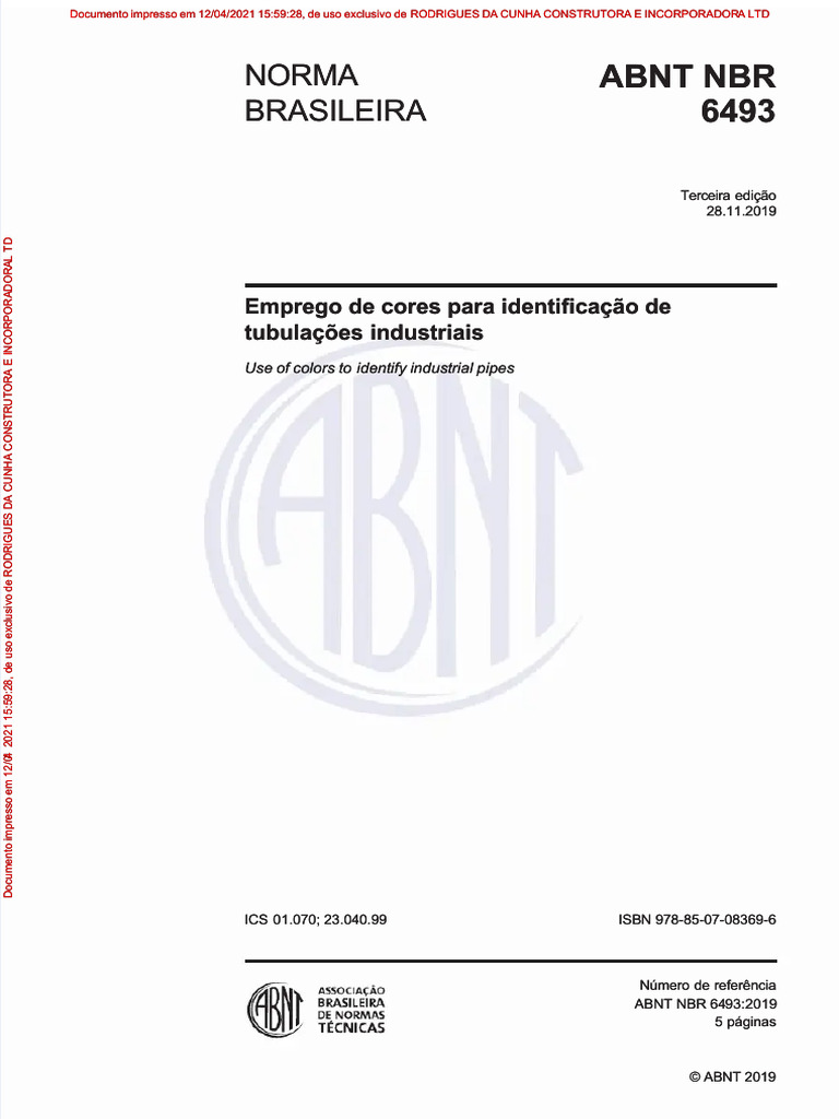 ABNT NBR 6493 - Emprego de Cores para Identificação de Tubulações ...