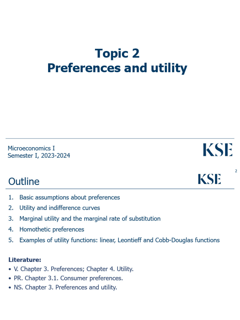 ME I_EA1-BFE_Topic 2_Preferences and utility_2023-2024 | PDF