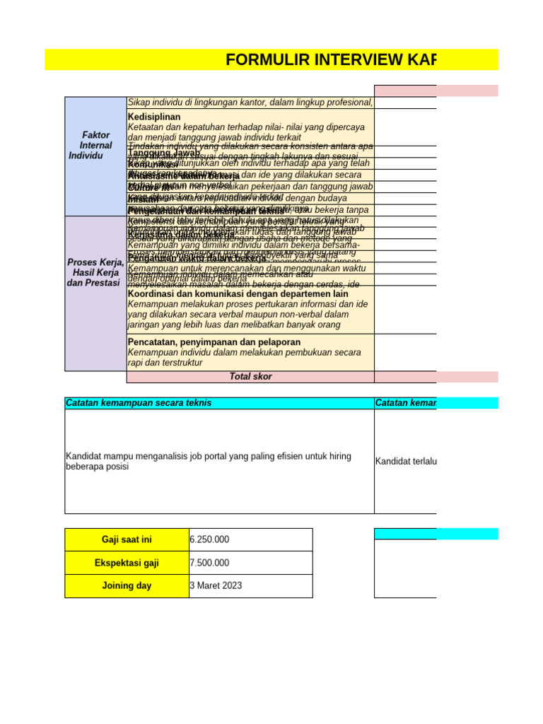 Formulir Penilaian Interview | PDF