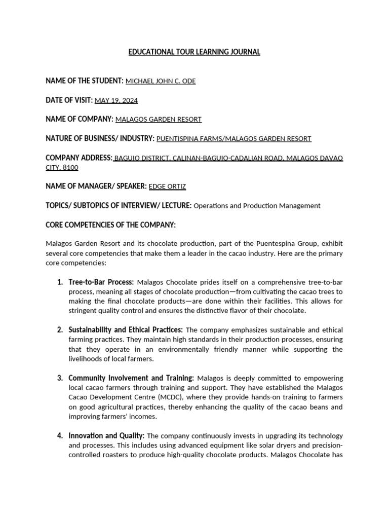 MJ Ode - Educational Tour Learning Journal | PDF