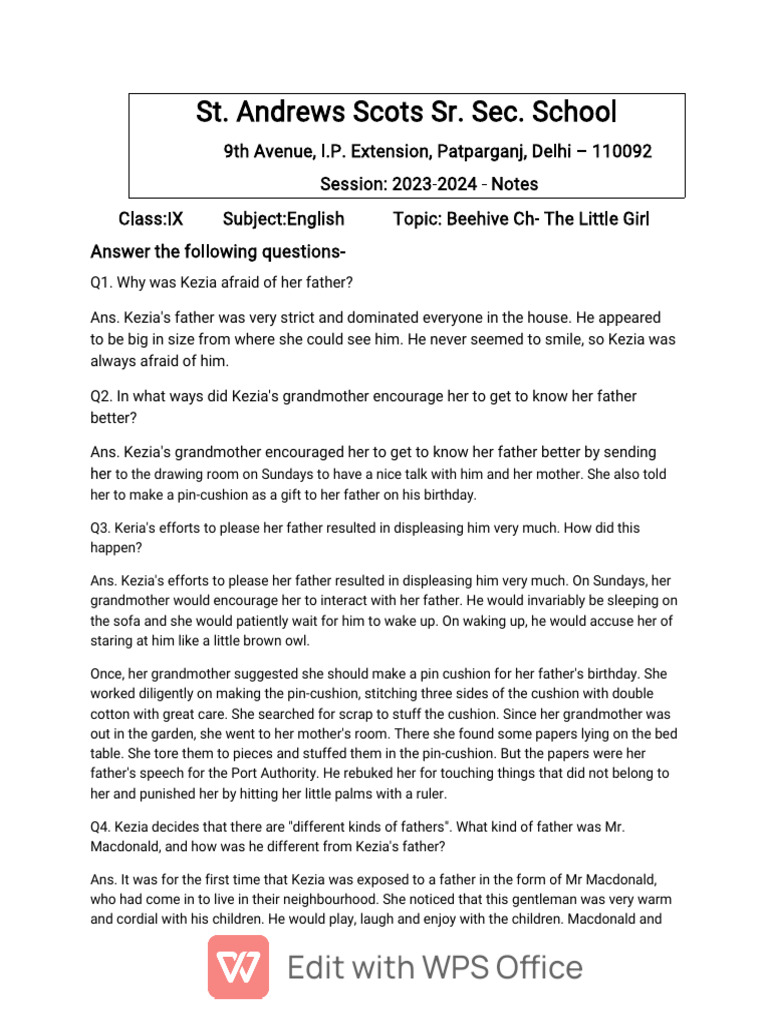 English - The Little Girl Notes (IX) | PDF