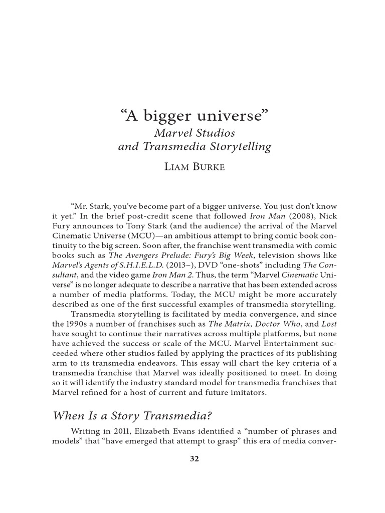A Bigger Universe Marvel Studios and TR | PDF