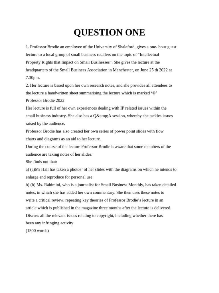 Intellectual Property Law Sample 1 | PDF