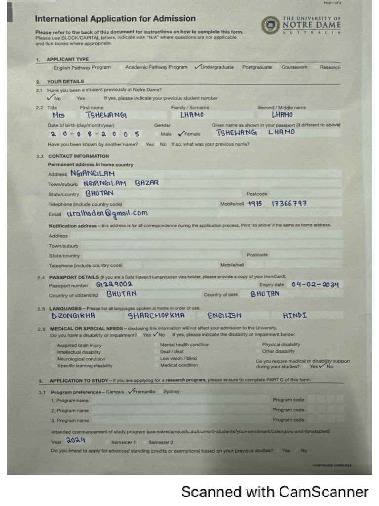 International Application For Admission | PDF