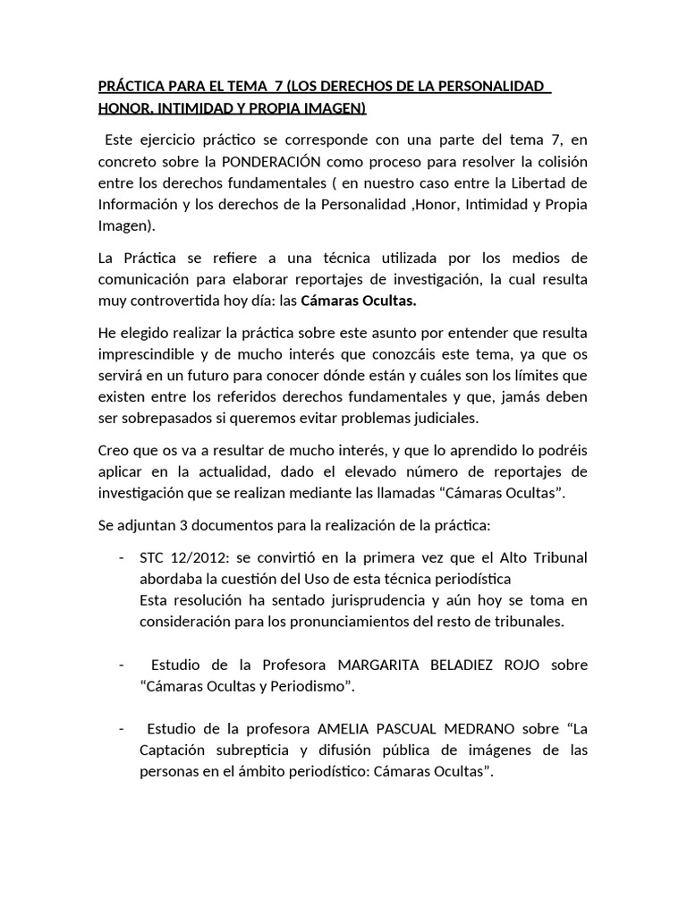 PRÃ CTICA PARA EL TEMA 7 Las Camaras Ocultas | PDF