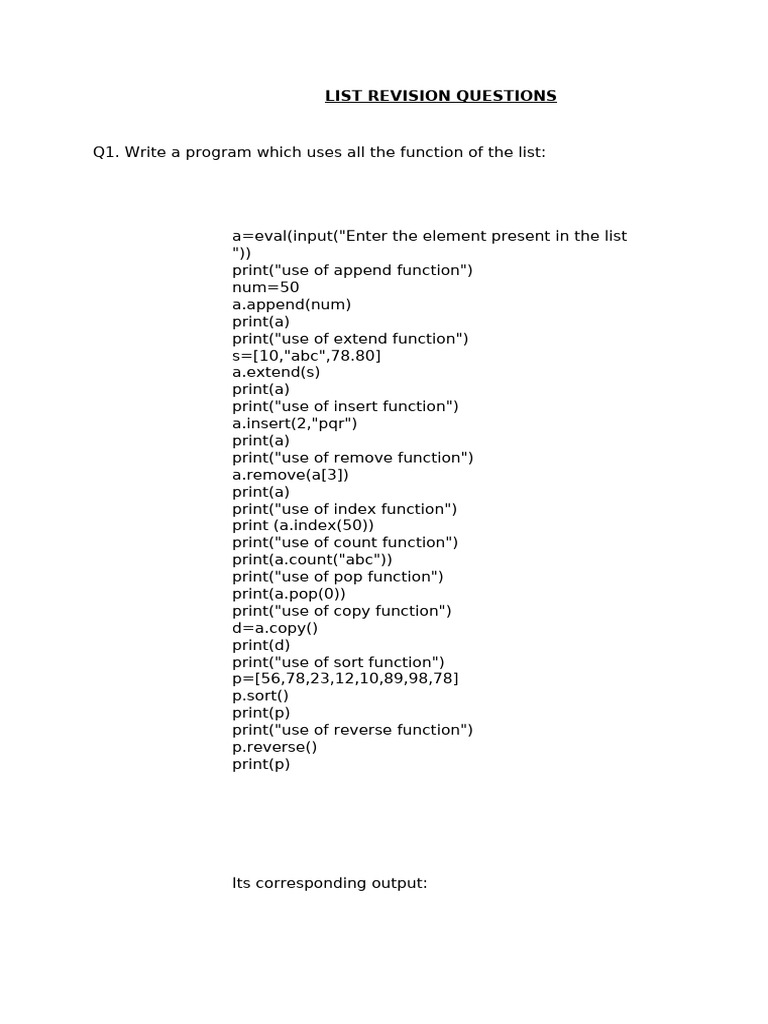 List Questions | PDF
