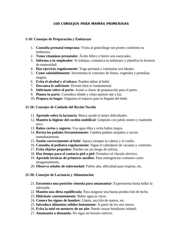 Consejos para Mamás Primerizas | PDF | El embarazo | Parto