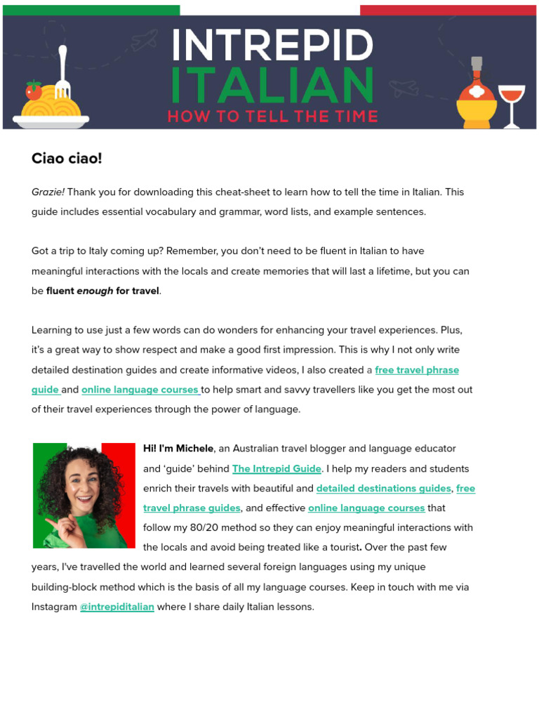 The Intrepid Guide How To Tell The Time in Italian Cheat Sheet | PDF