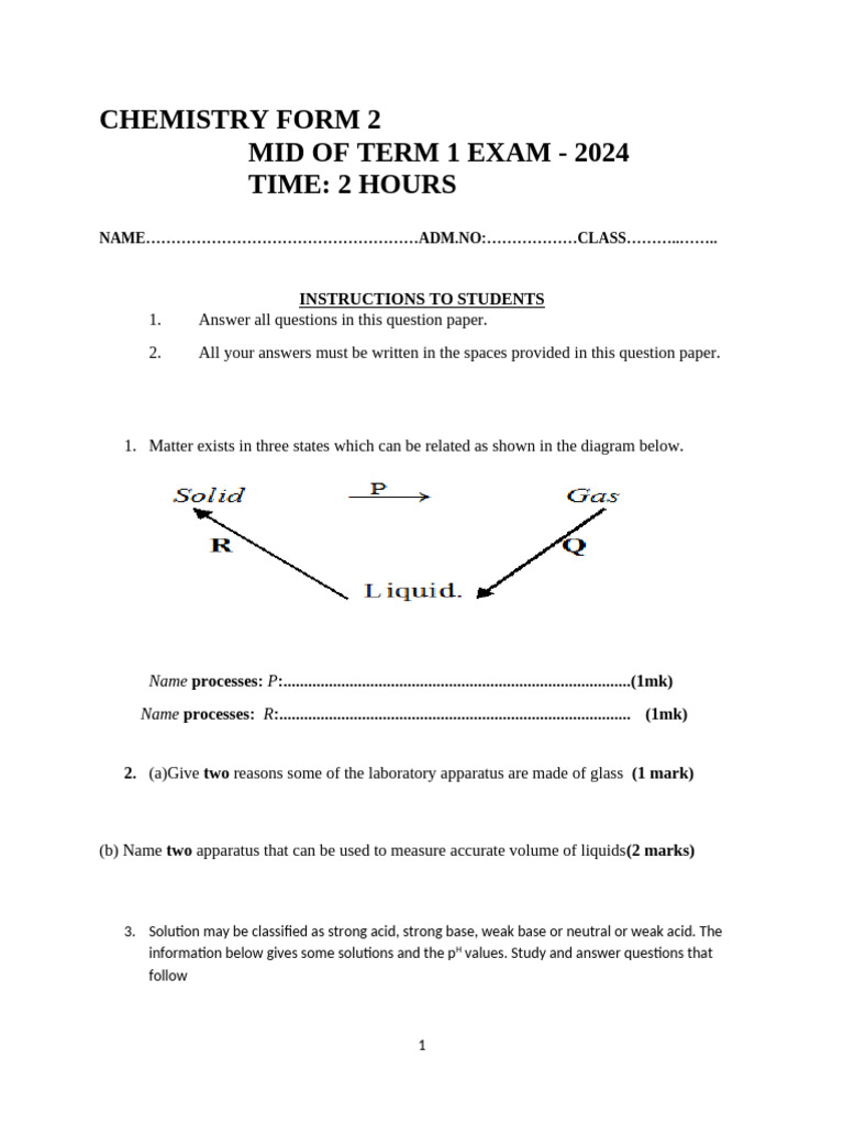 f2 Chem Mid Term1, 2024 | PDF