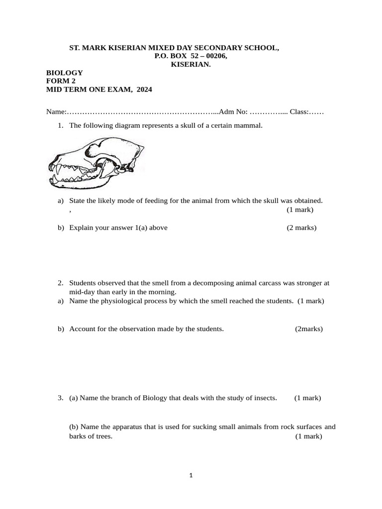 f2 Bio Exam Mid Term1,, 2024 | PDF