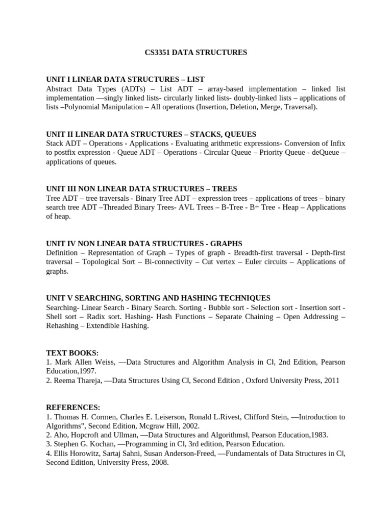 CS3351 Data Structures | PDF | Teaching Methods & Materials