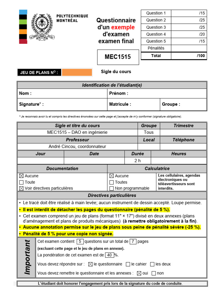 Exemple Examen Final | PDF