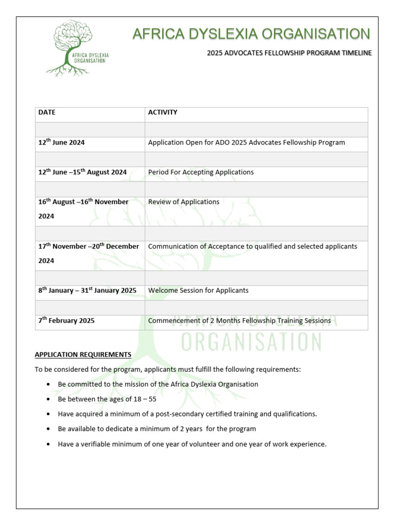 ADO 2025 Advocates Fellowship Program Timeline | PDF