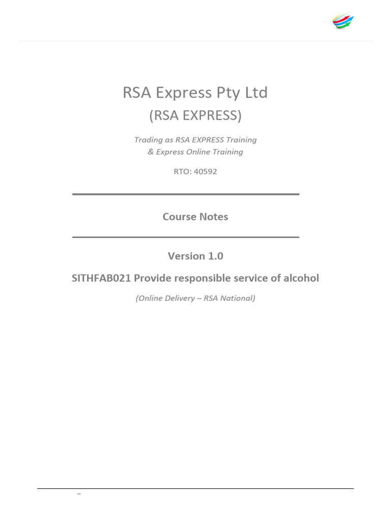 SITHFAB021 - National RSA - Course Notes | PDF