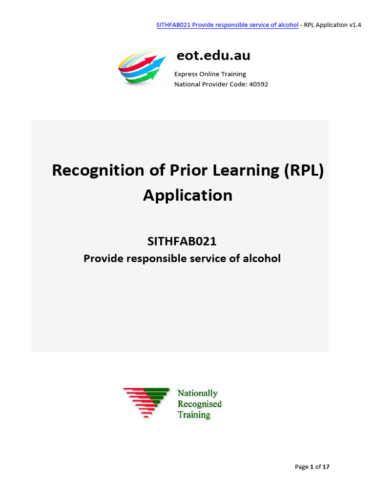 SITHFAB021 - RPL Application | PDF