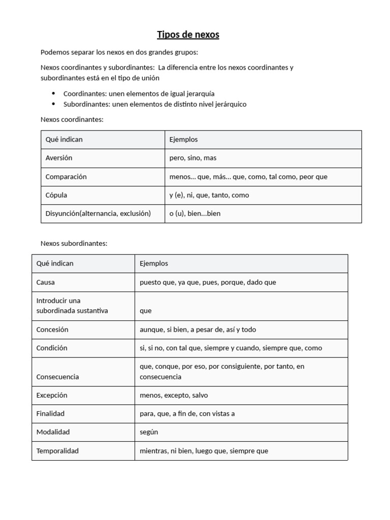 Tipos de Nexos | PDF