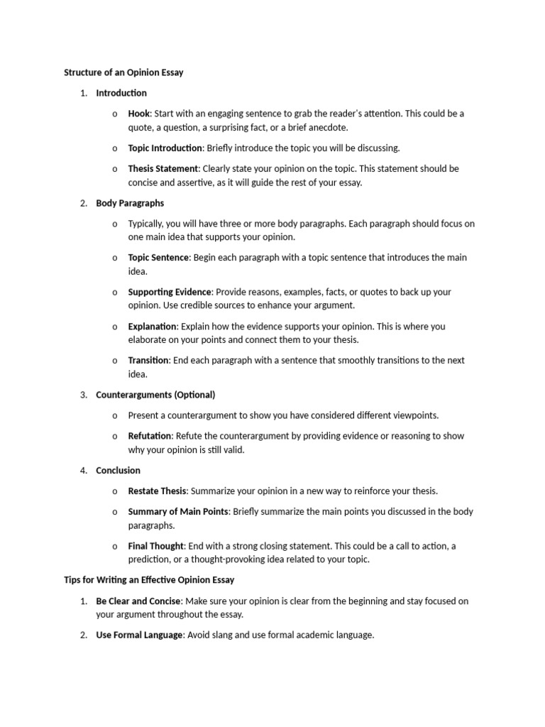 Structure of An Opinion Essay | PDF