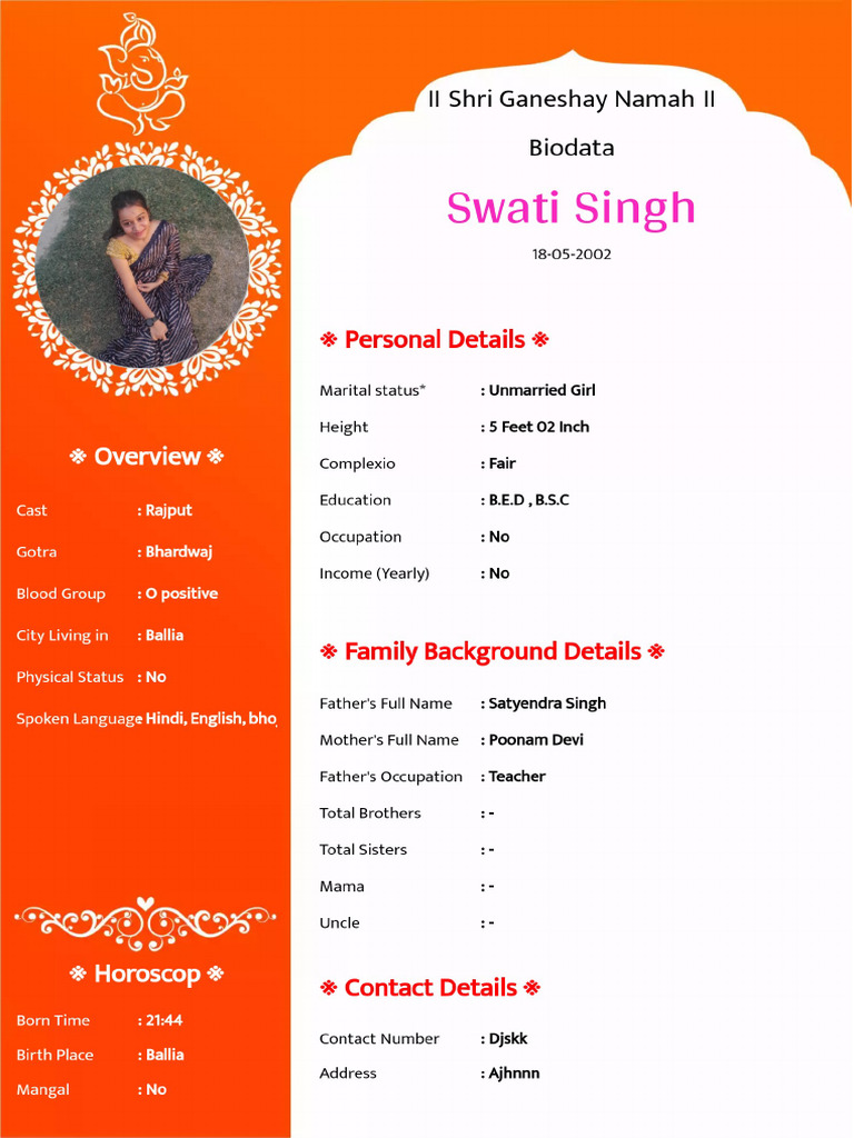 Swati Singh - Biodata | PDF