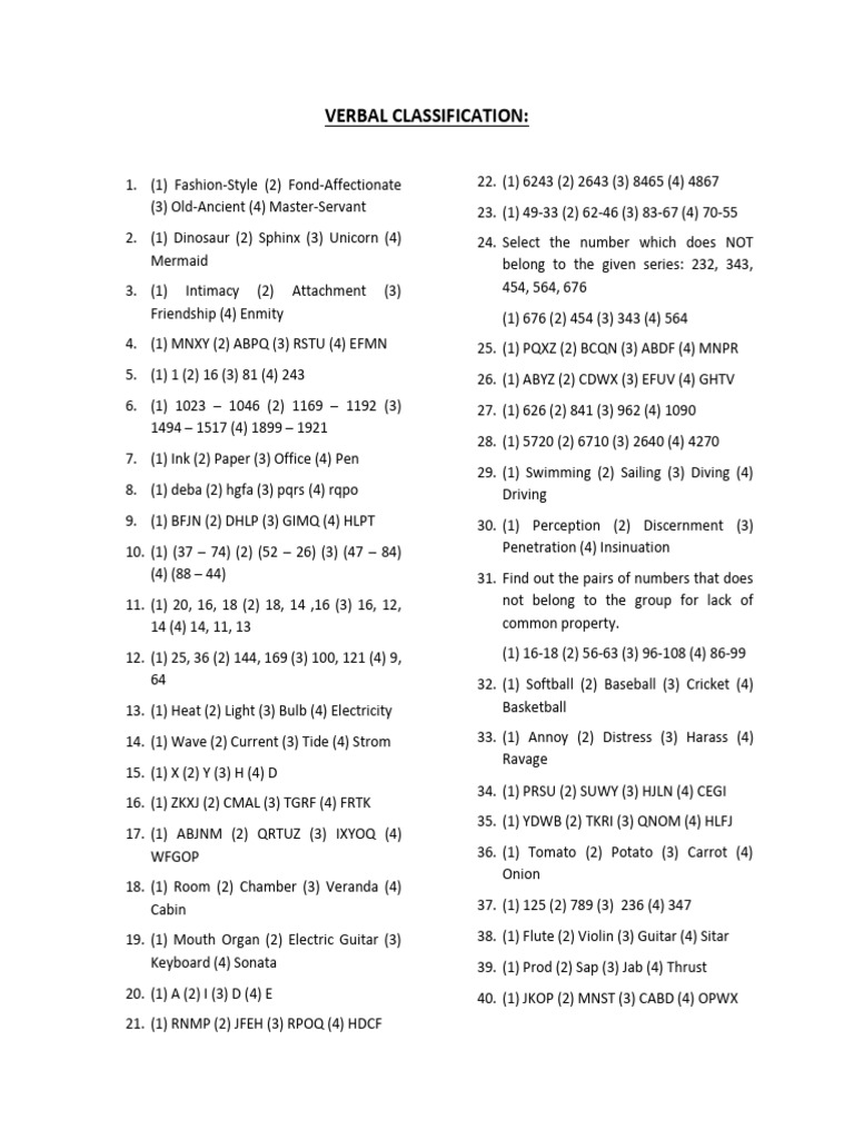 CA-SSC-Classification Verbal | PDF