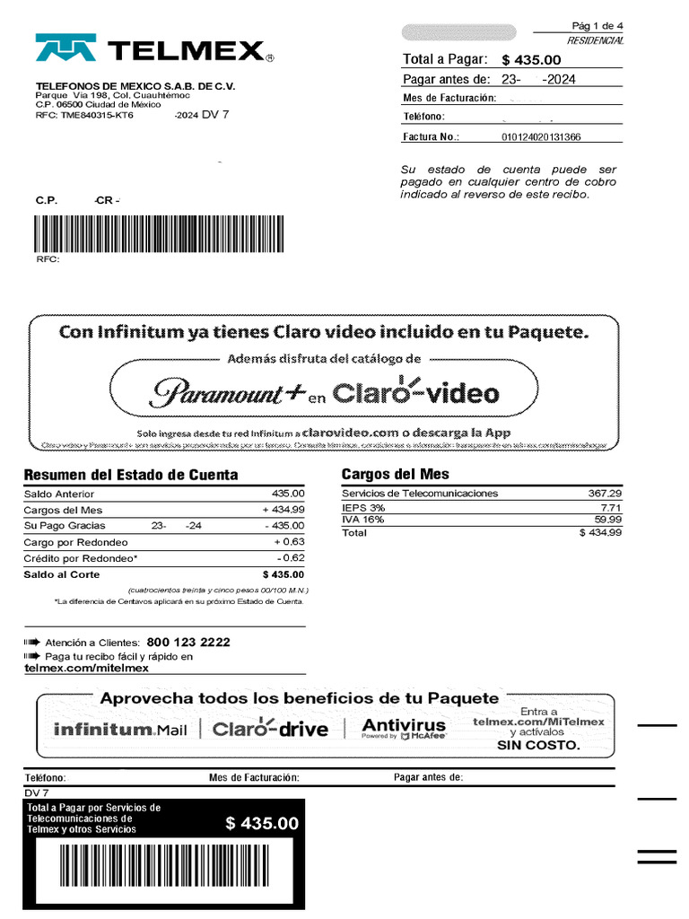 Recibo Telmex | PDF