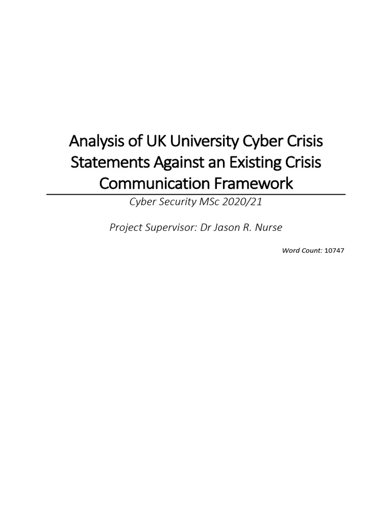 Analysis of UK University Cyber Crisis Statements Against An Existing ...