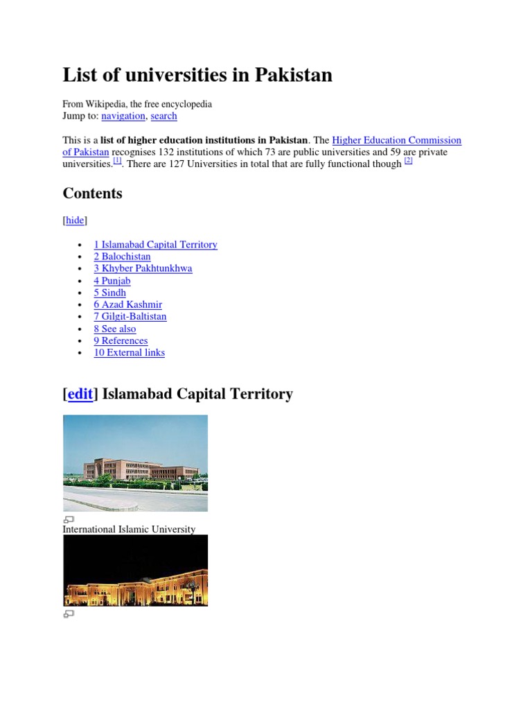 List of Universities in Pakistan | PDF | Islamabad | World Politics