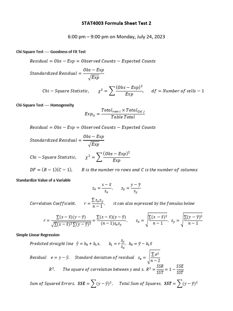 FormulaSheet Test 2 | PDF