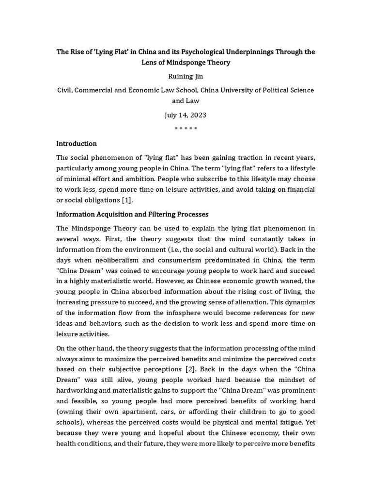 The Rise of 'Lying Flat' in China and Its Psychological Underpinnings Through The Lens of ...