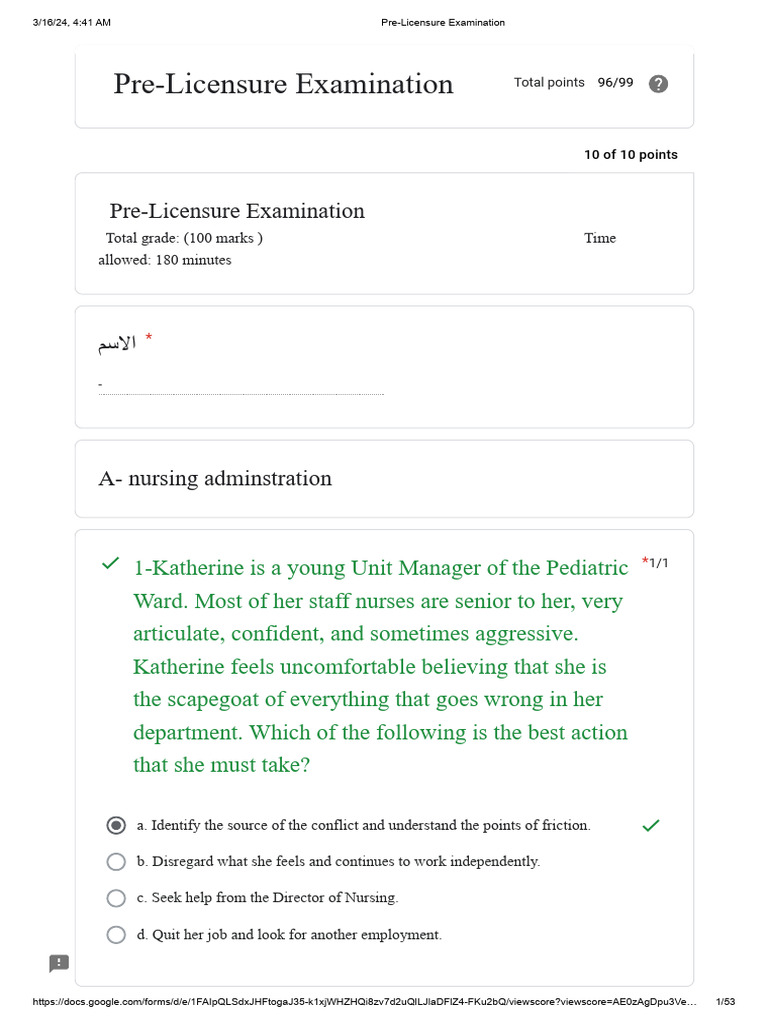 Pre-Licensure Examination-1 | PDF
