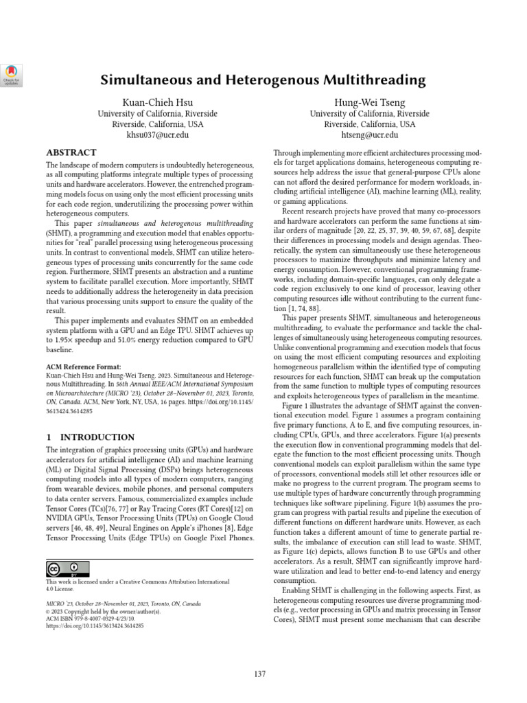 9 SHMT - Simultaneous.and - Heterogeneous.multithreading - Micro.2023.3613424.3614285 | PDF