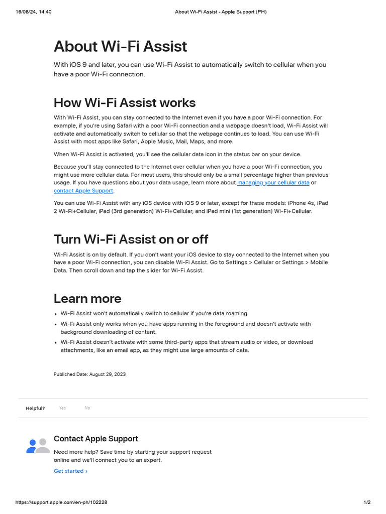 About Wi-Fi Assist - Apple Support (PH) | PDF