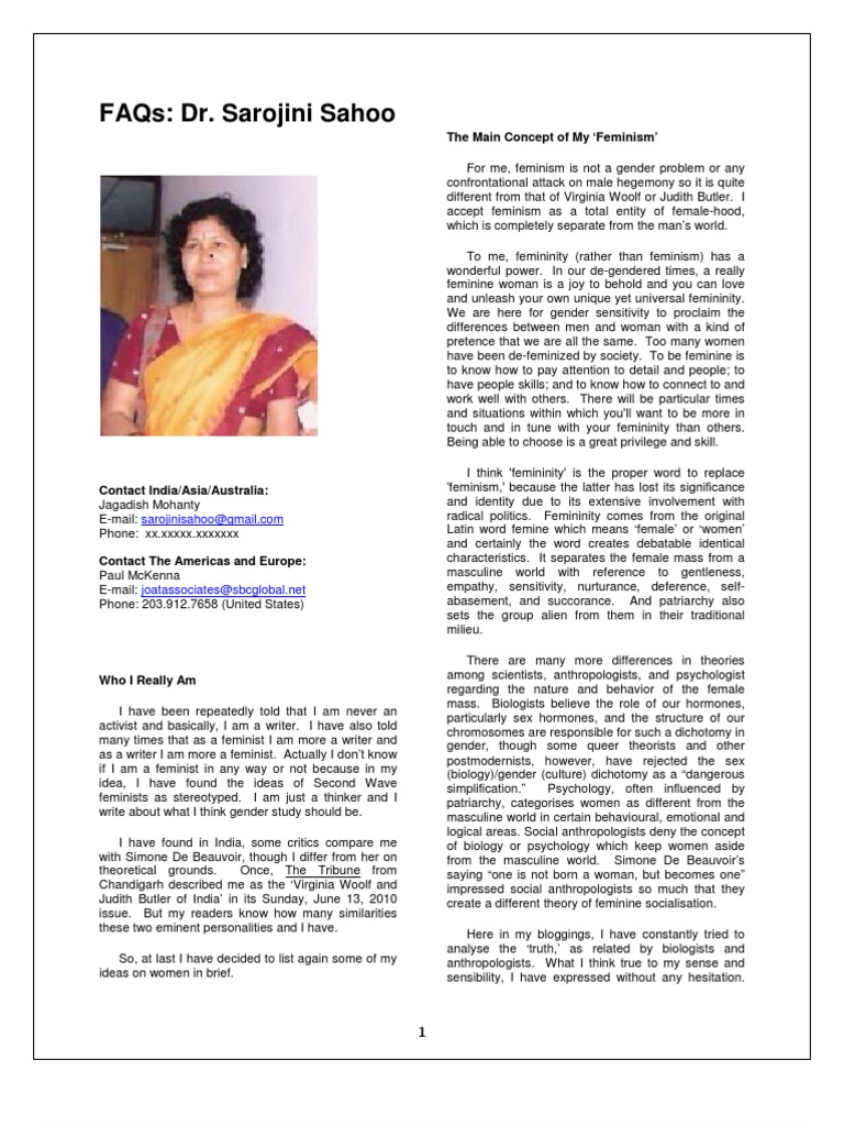 FAQs: Dr. Sarojini Sahoo | Download Free PDF | Gender | Gender Studies