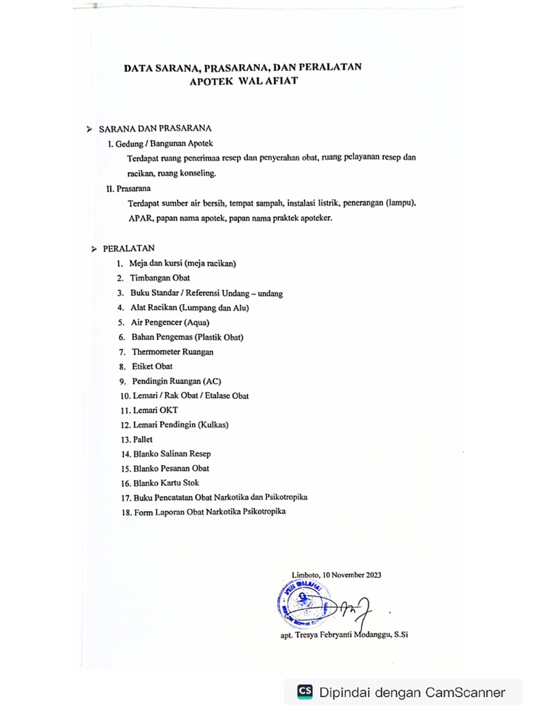 Contoh data prasarana dan peralatan | PDF