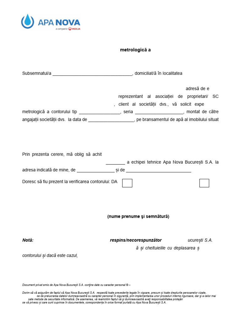Formular Expertizare Metrologica Contor | PDF