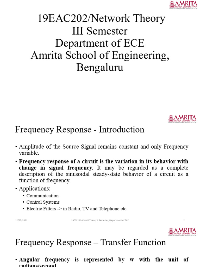 19EAC202 Network Theory - Filters and Frequency Response | PDF