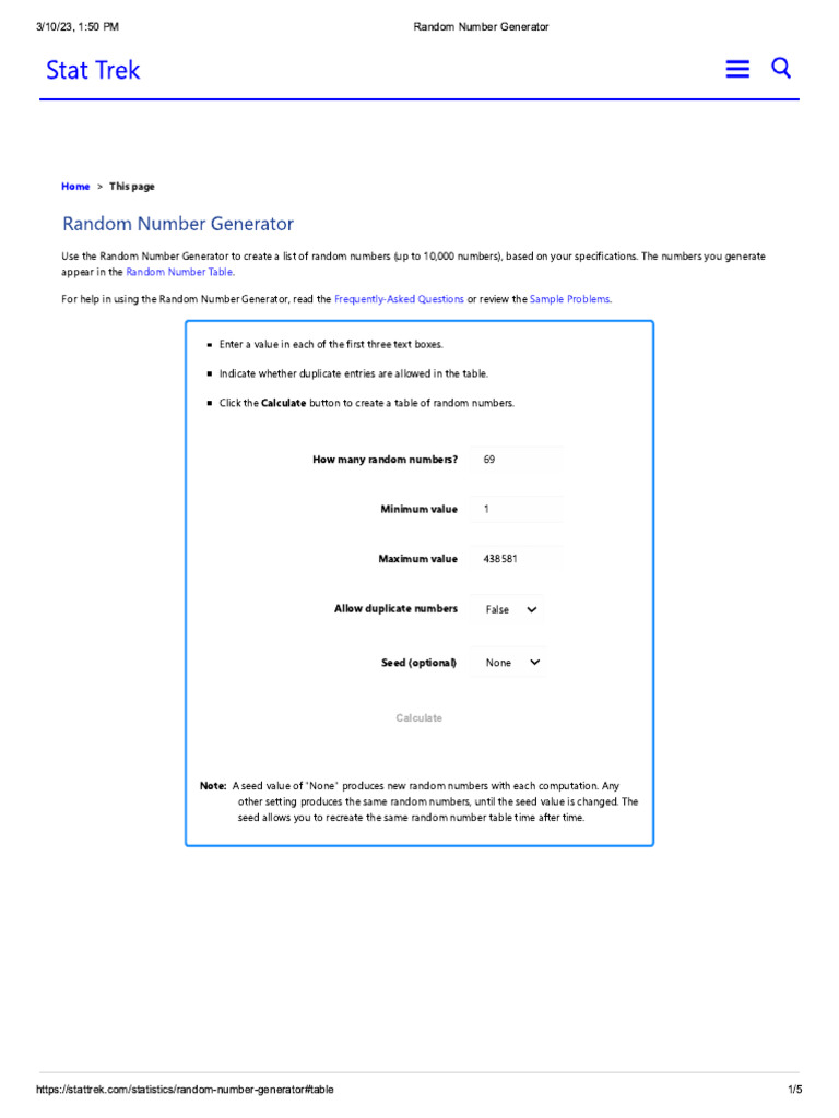 Random Number Generator 2342 | PDF