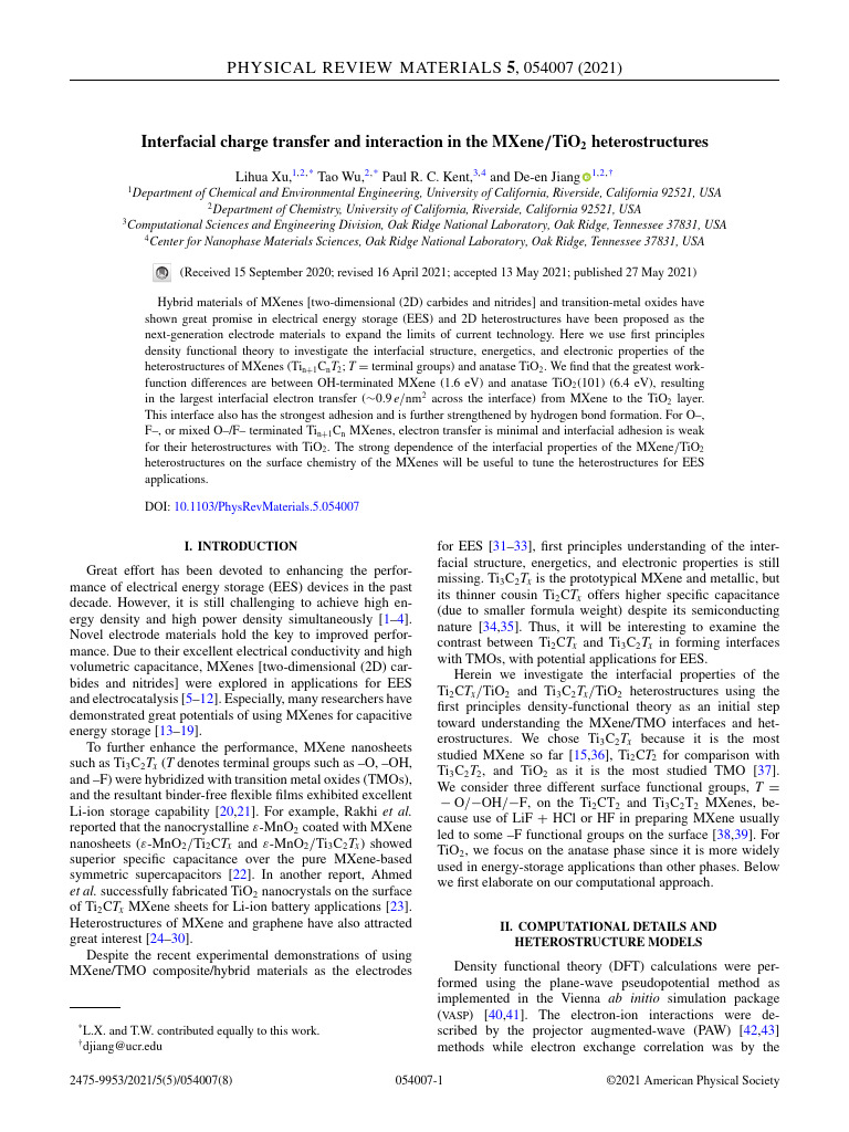 Interfacial Charge Transfer and Interaction in The MXene/TiO2 Heterostructures | PDF | Titanium ...