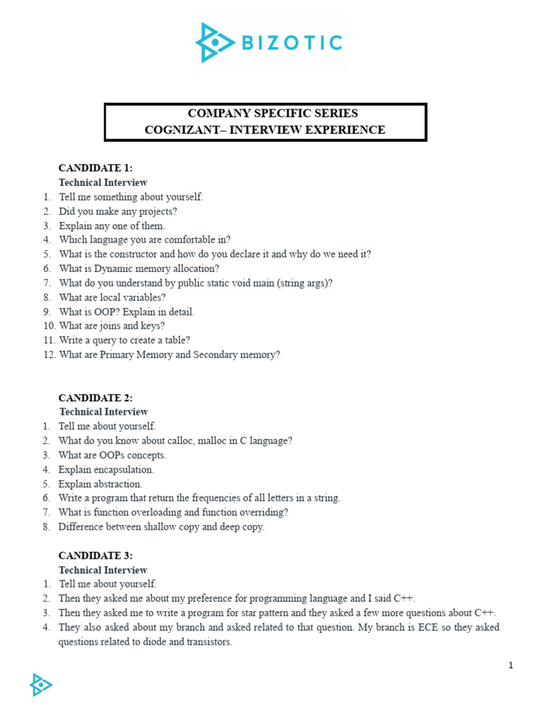 Cognizant - Interview Experience | PDF