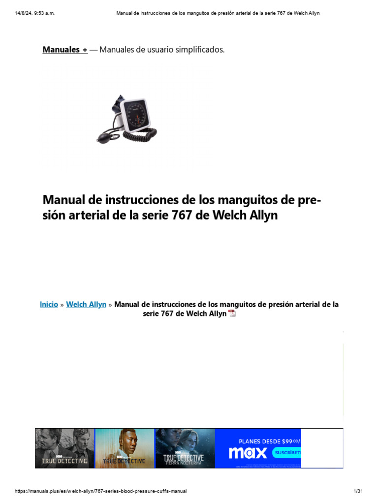 Manual de instrucciones de los manguitos de presión arterial de la serie 767 de Welch Allyn | PDF