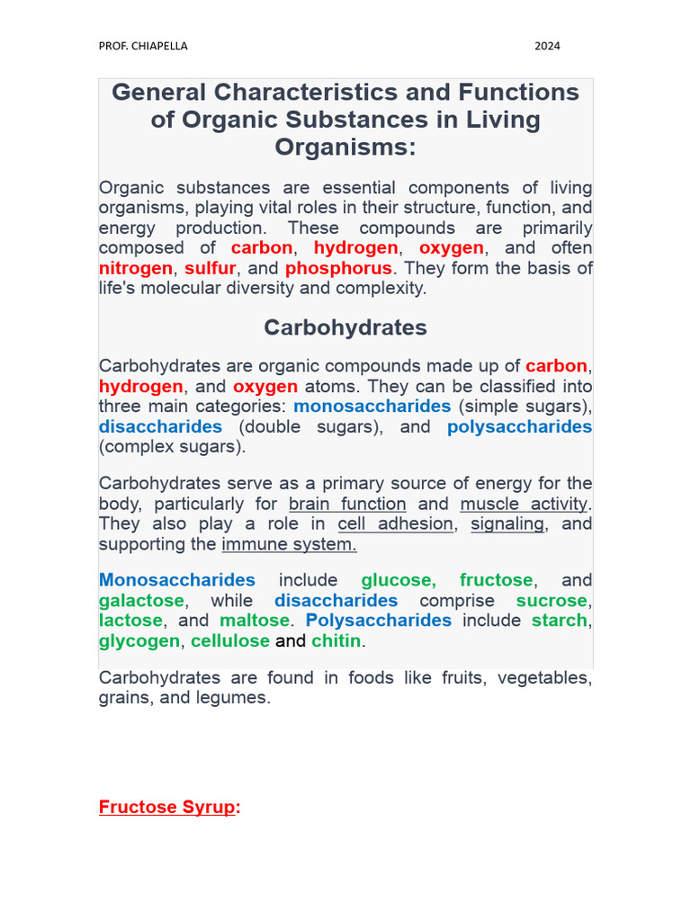Organic Substances in Living Organisms | PDF