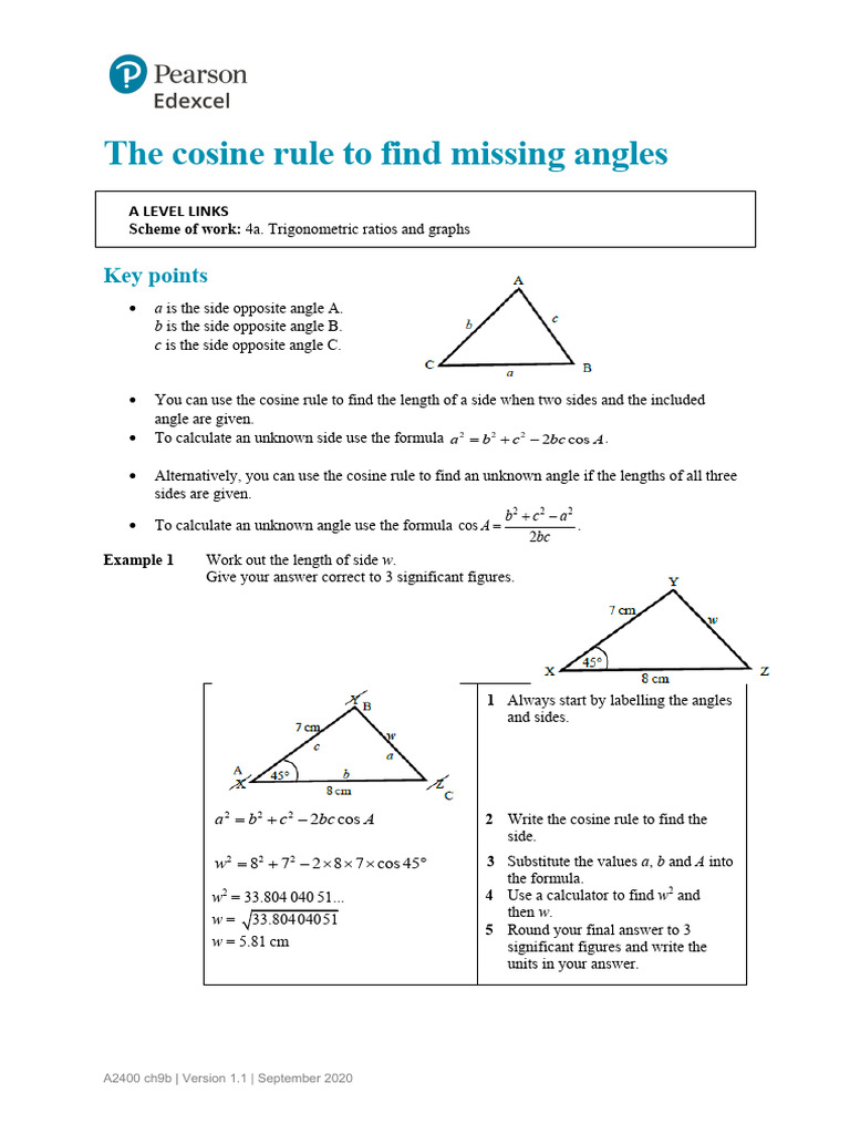 Example 2 Chapter 9 Cosine Rule Missing Angles | PDF | Trigonometric ...