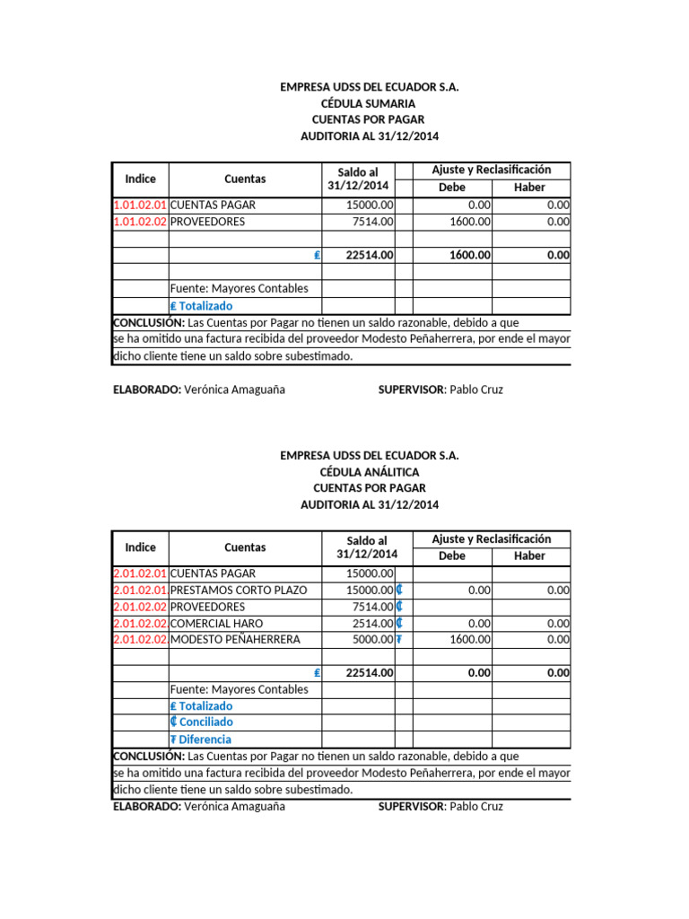 Cedulas Sumarias Analiticas Cuentas X Cobrar | PDF