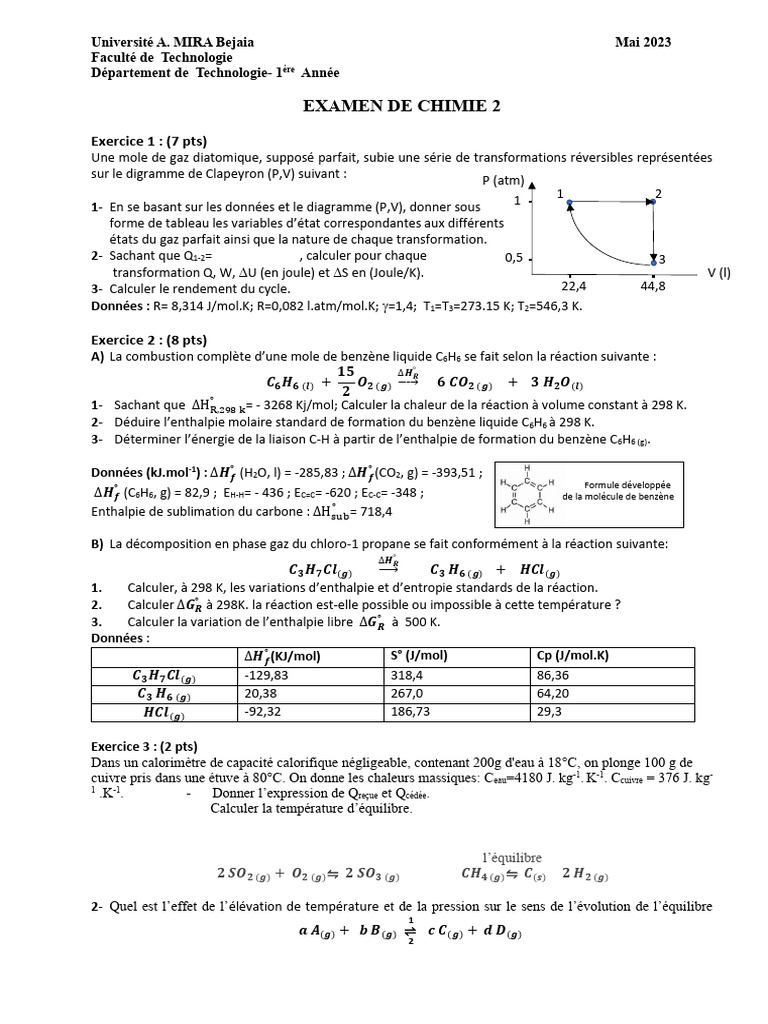 Examen3 Chimie 2 2023 | PDF