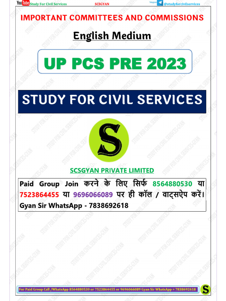 Eng Medium Committees and Commissions For UP PCS Pre 2023 by SCSGYAN | PDF