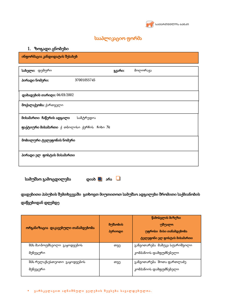 BOG Application Form 2022 - მილორავა | PDF