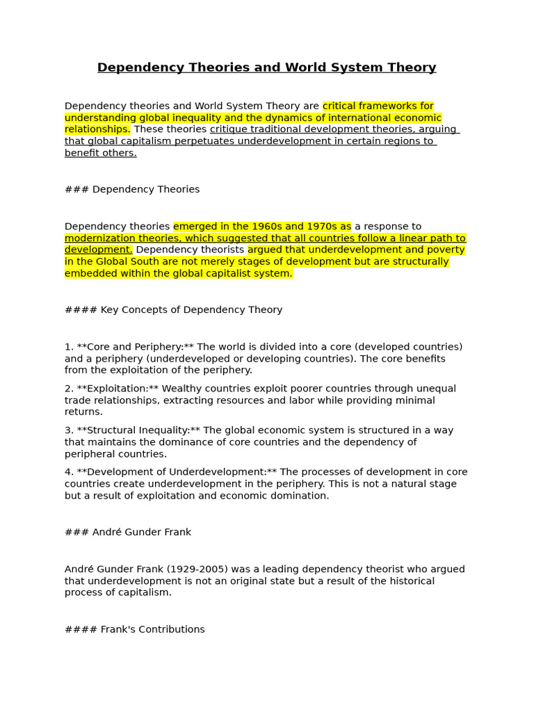 Dependency and World System Theories | PDF | World Systems Theory ...