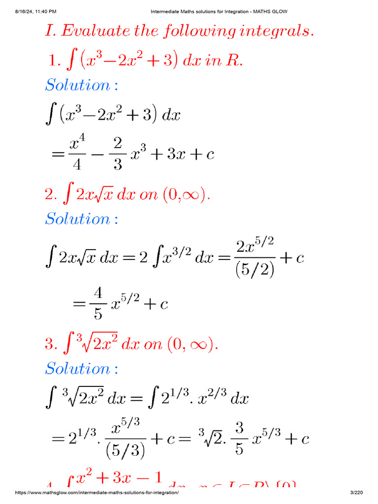 Intermediate Maths Solutions For Integration - MATHS GLOW | PDF
