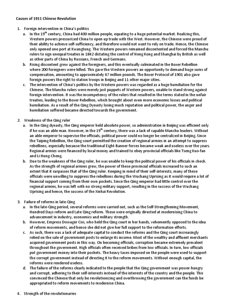 Causes of 1911 Chinese Revolution | PDF | Qing Dynasty | China