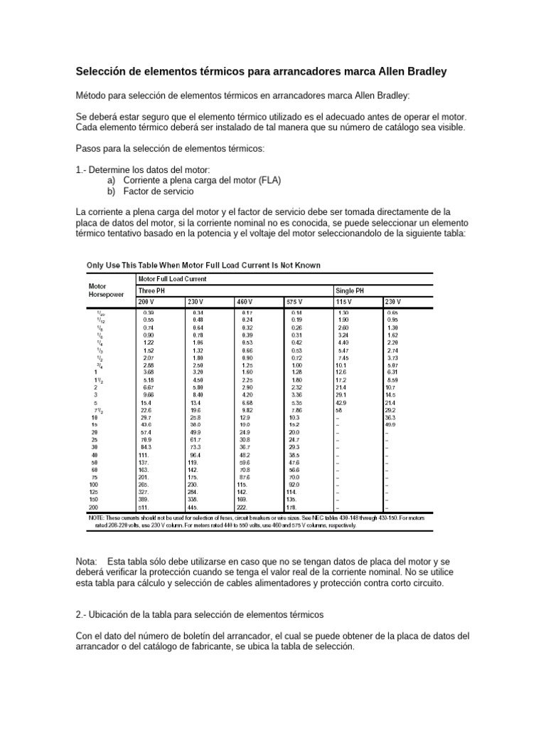 Selección de Elementos Térmicos Allen Bradley | PDF
